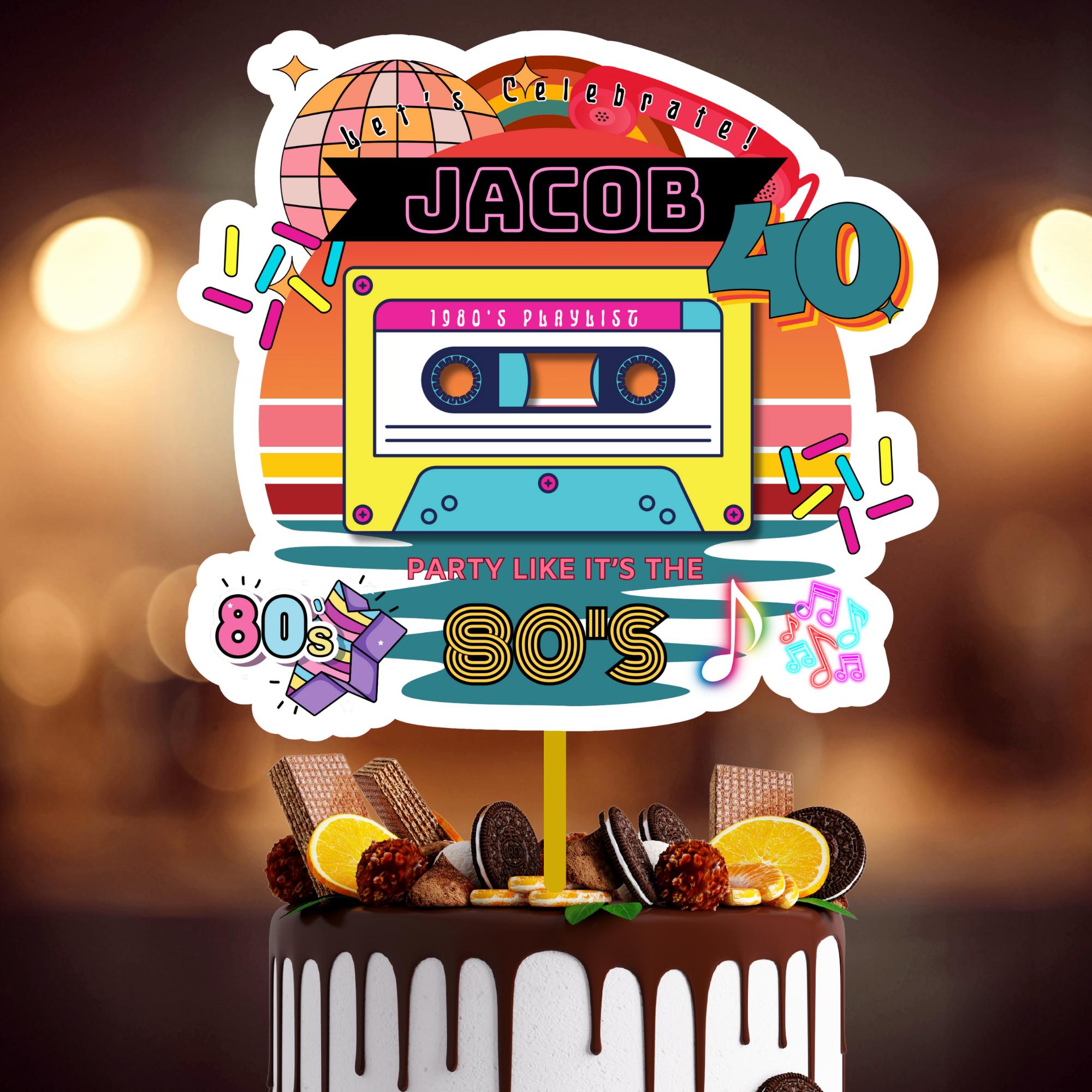 Cassette Tape Cake Topper, Custom 80s Birthday Cake Topper ...