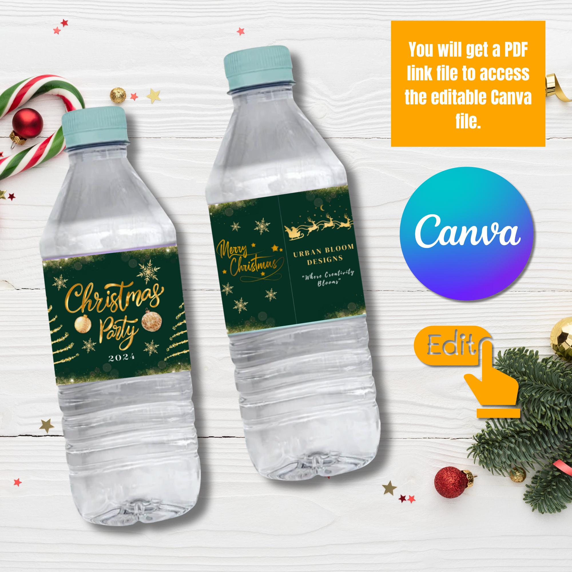 Editable Christmas Water Bottle Label Template, Elegant Emerald Green ...