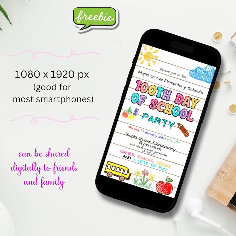 Editable 100th Day of School Class Party Invitation Template, Printable ...