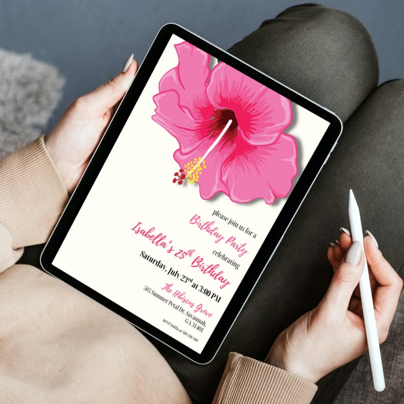 Editable Hibiscus Flower Birthday Party Invitation Template, Printable ...