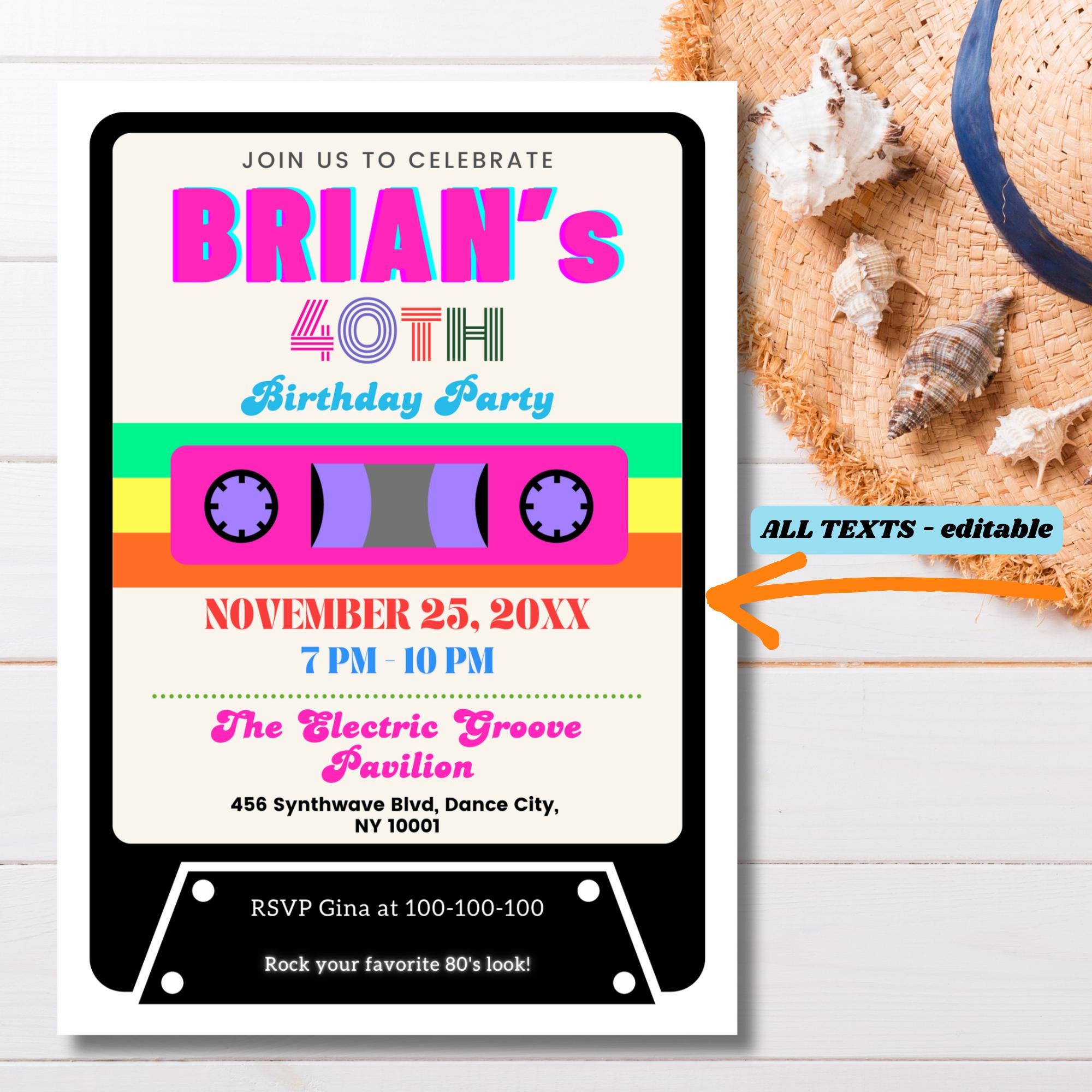 Editable Mixed Tapes 80's Birthday Party Invitation Template, Printable ...