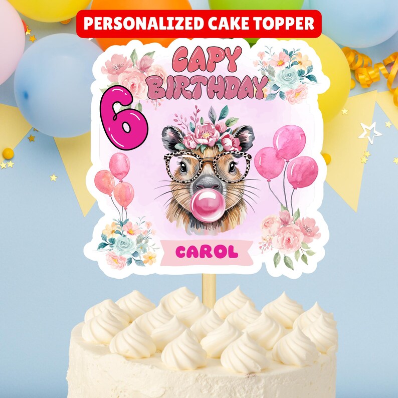 Personalized Capybara Birthday Cake Topper for Girls, Custom Capybara ...