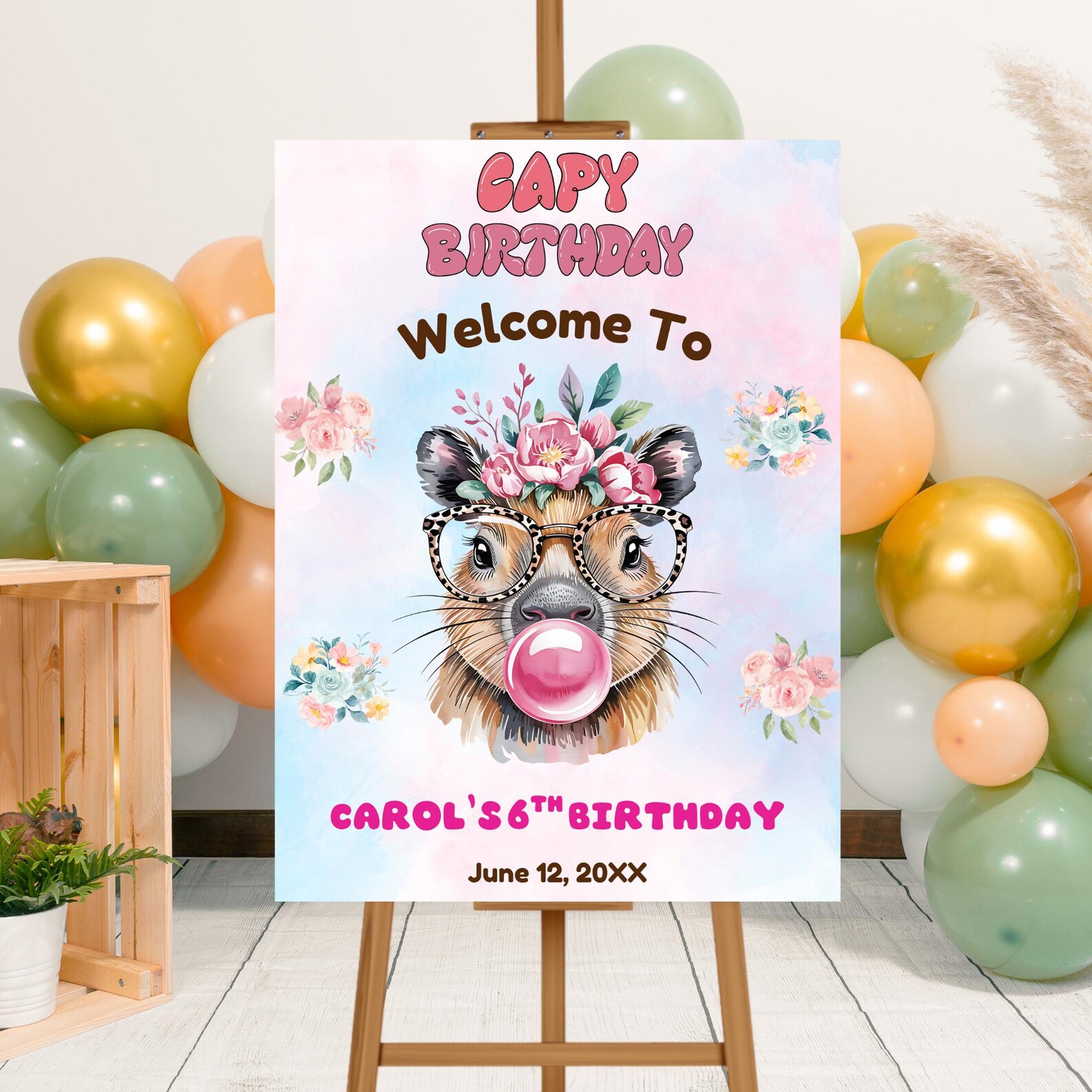 Editable Capy Birthday Welcome Sign Template, Printable Capybara ...