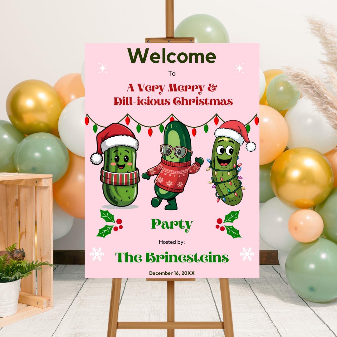 Editable A Very Merry & Dill-icious Christmas Party Welcome Sign ...