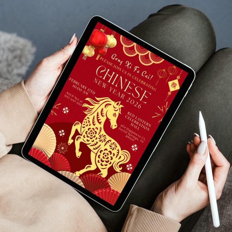 Editable Chinese New Year Invitation Template, Printable 2026 Year of ...