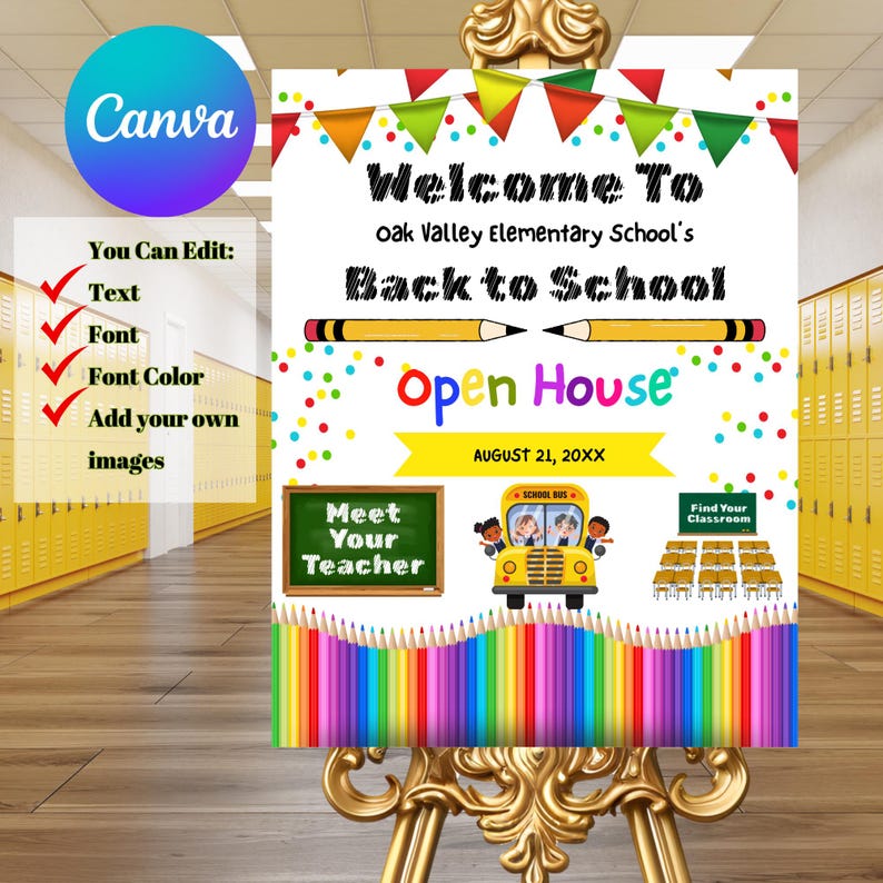 Editable Back to School Open House Welcome Sign Template, Printable ...