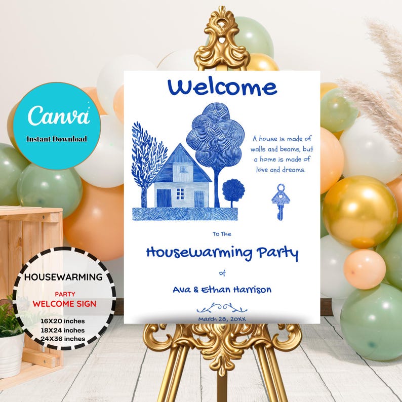 Editable Housewarming Party Sign, Printable Housewarming Party Welcome ...