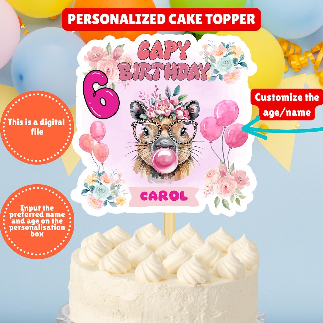 Personalized Capybara Birthday Cake Topper for Girls, Custom Capybara ...