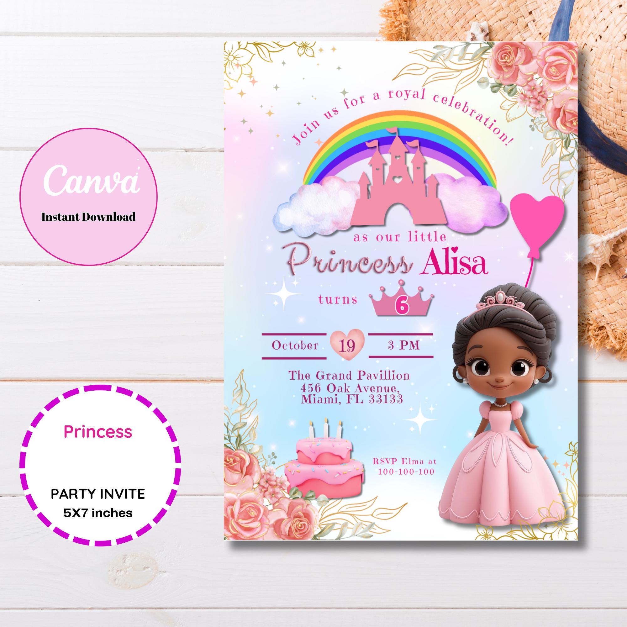 Editable Black Princess Birthday Invitation Template, Printable African ...