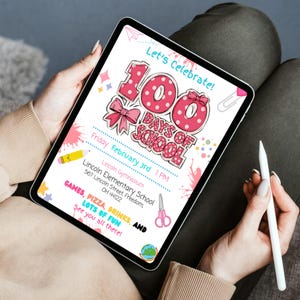 Editable Let's Celebrate 100 Days of School Party Invitation Template ...