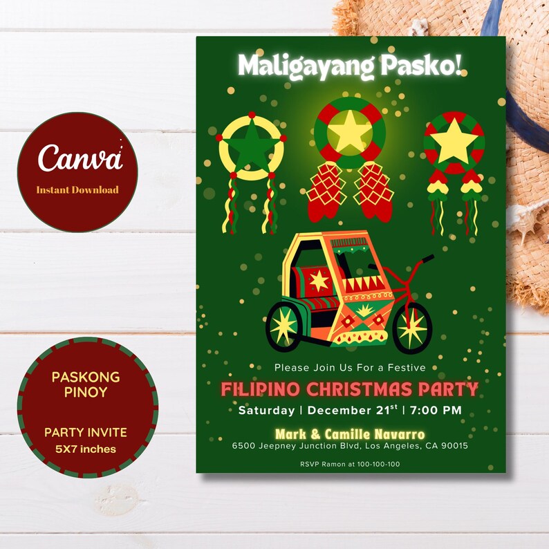 Editable Paskong Pinoy Filipino Christmas Party Invitation Template ...