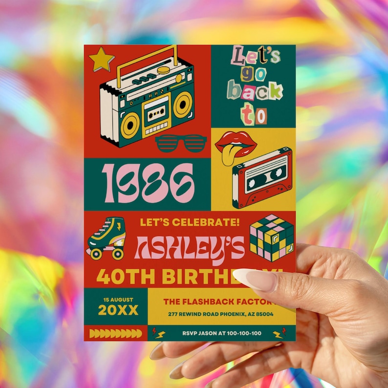 Editable Born 1986 Birthday Invitation Template, Printable 1980s Forty ...