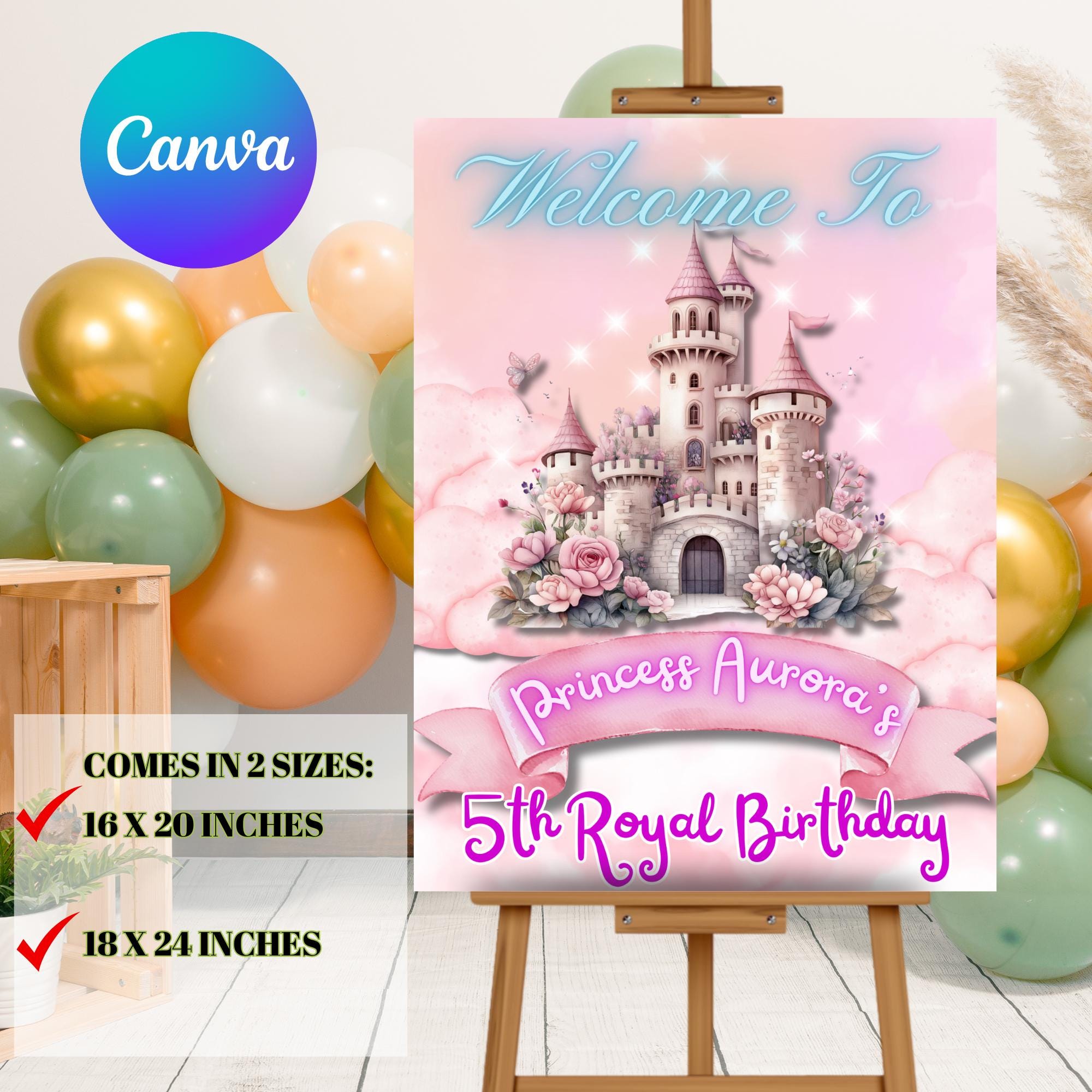Editable Princess Castle Birthday Welcome Sign Template, Pink Princess ...