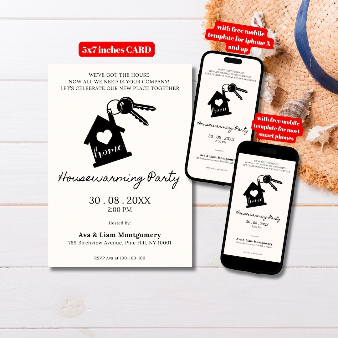 Editable Minimalist Housewarming Party Invitation Template, Digital ...