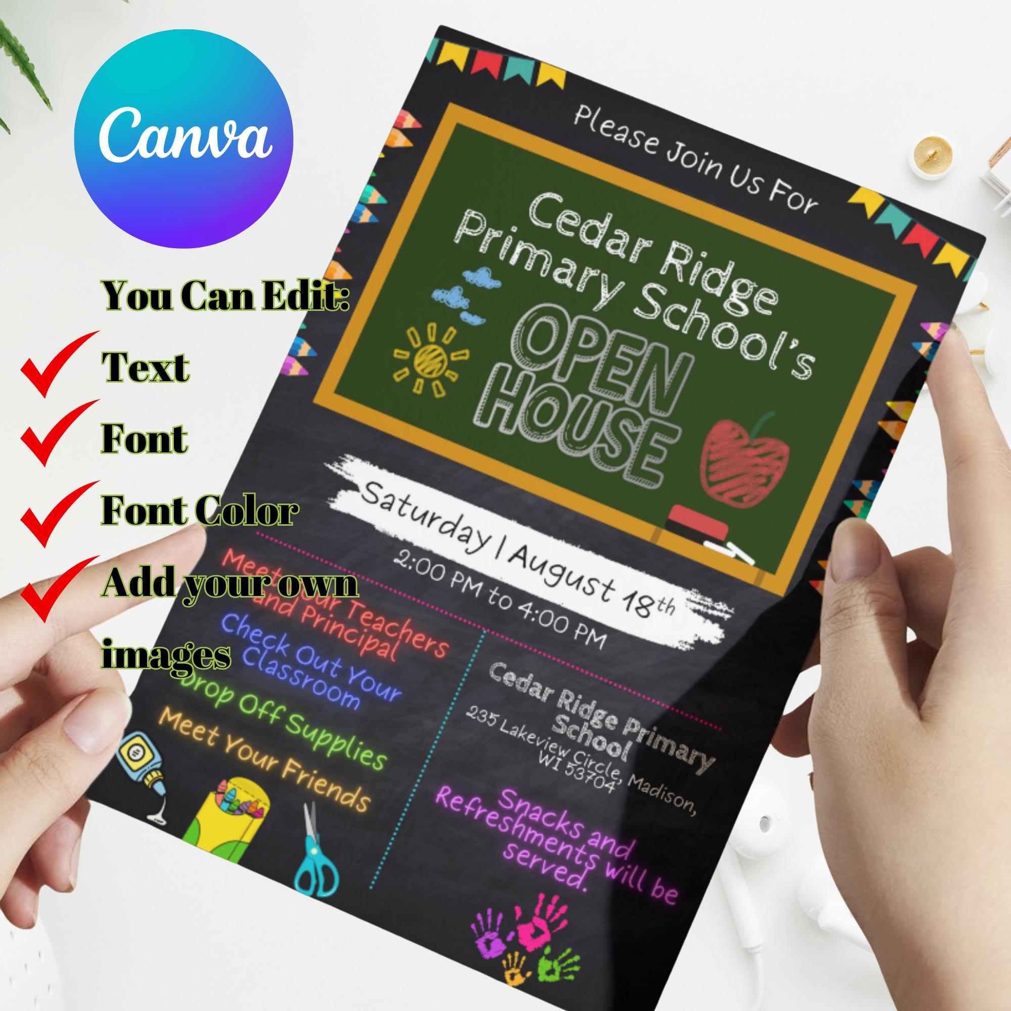 Editable Chalkboard Back to School Open House Invitation Template ...