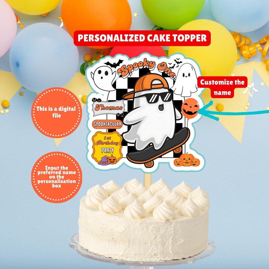 Personalized Spooky One Ghost Halloween Birthday Cake Topper, Custom ...