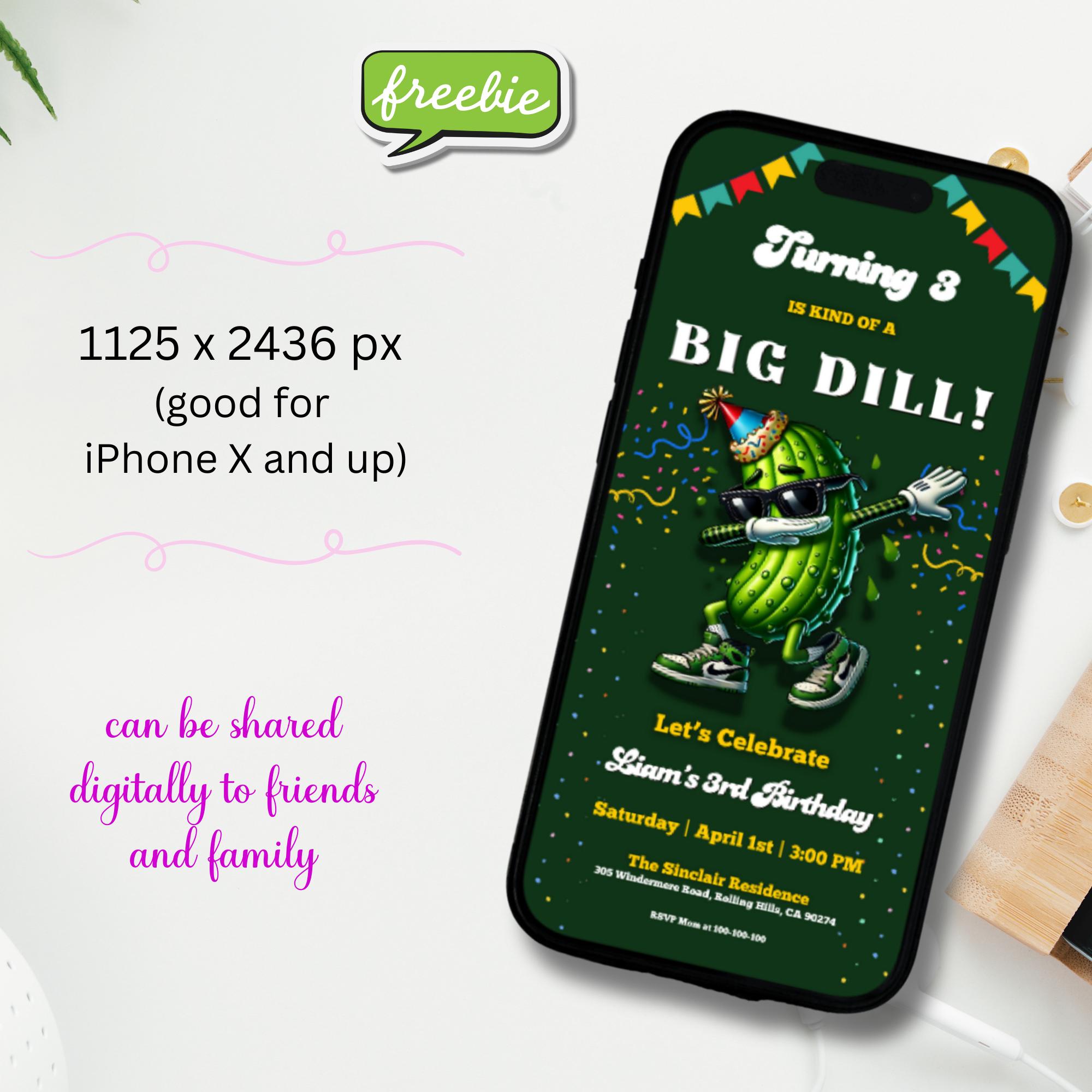 Editable It's A Big Dill Pickle Birthday Party Invitation Template ...