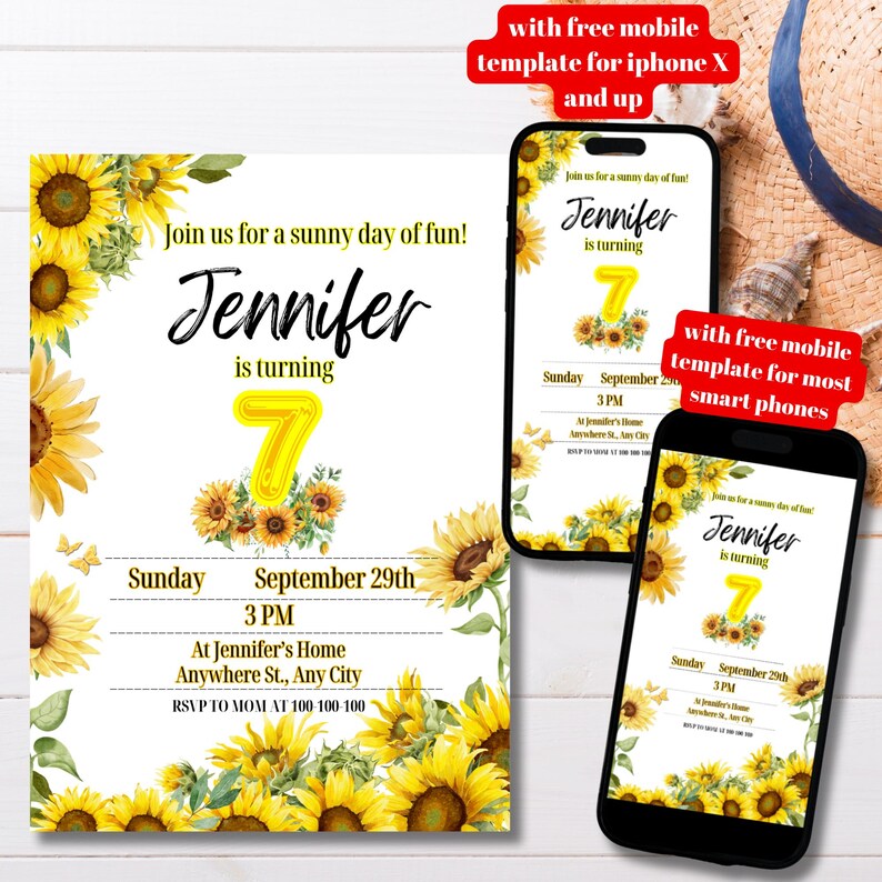Editable Sunflower Birthday Party Invitation, Printable Sunflower Bday ...