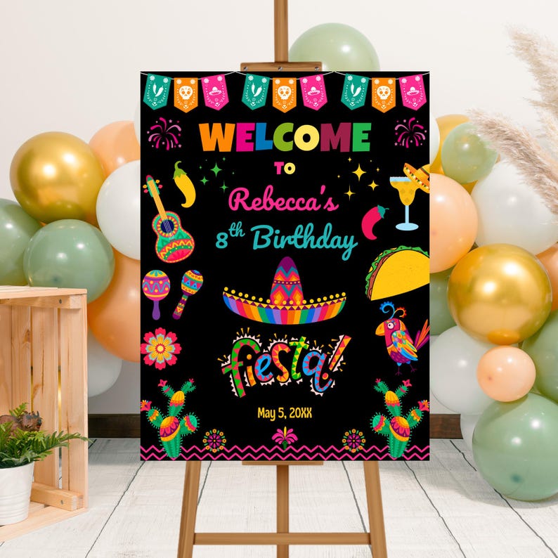 Editable Fiesta Birthday Welcome Sign Template, Printable Birthday ...