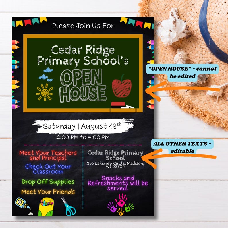 Editable Chalkboard Back to School Open House Invitation Template ...