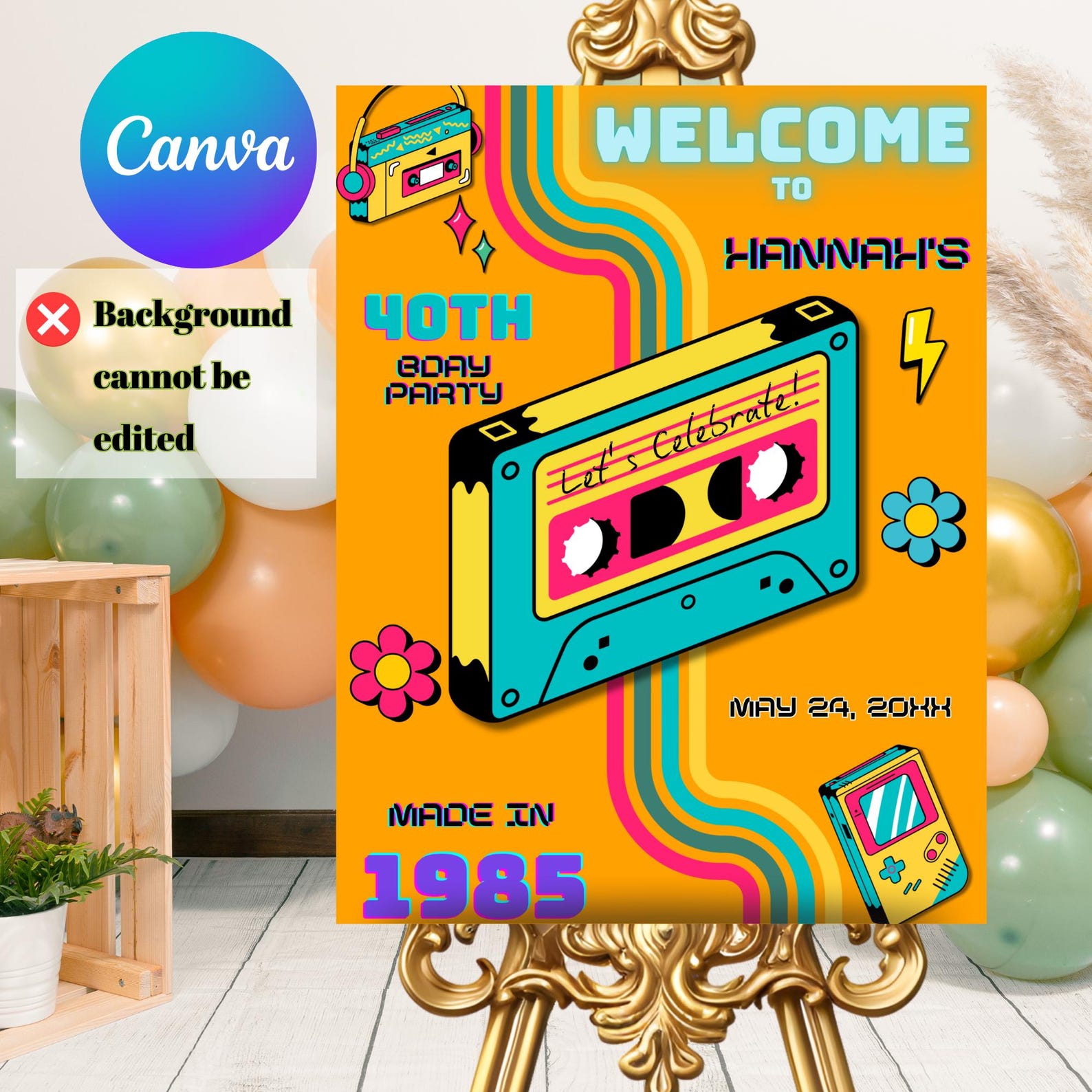 Editable Made in 1985 40th Birthday Party Welcome Sign Template ...