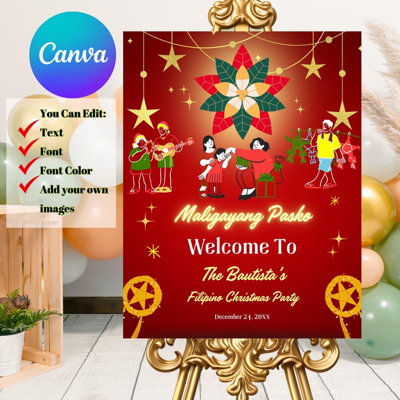 Editable Maligayang Pasko Filipino Christmas Party Welcome Sign ...