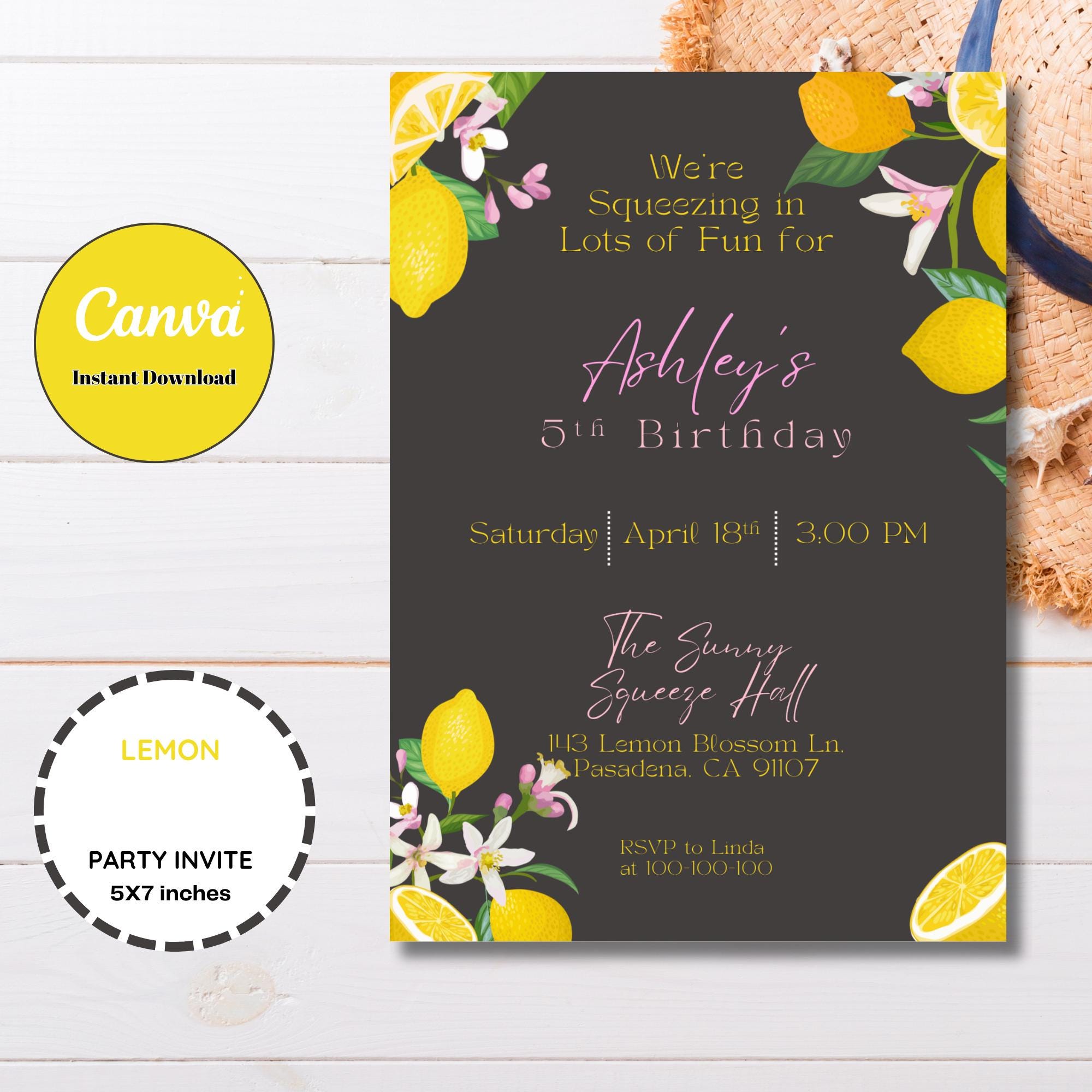 Editable Lemon Birthday Invitation Template, Printable Squeeze Lots of ...