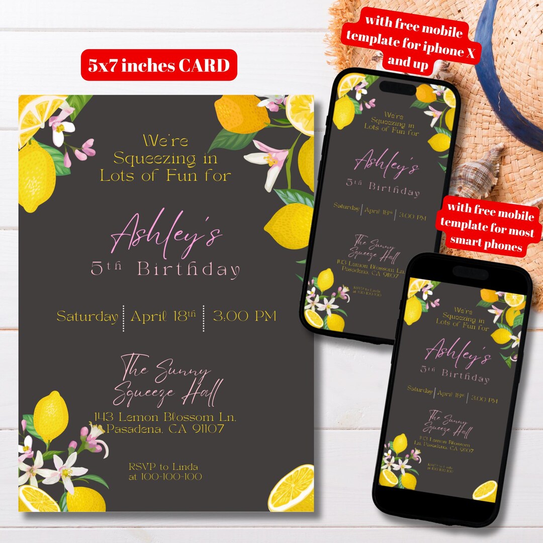 Editable Lemon Birthday Invitation Template, Printable Squeeze Lots of ...