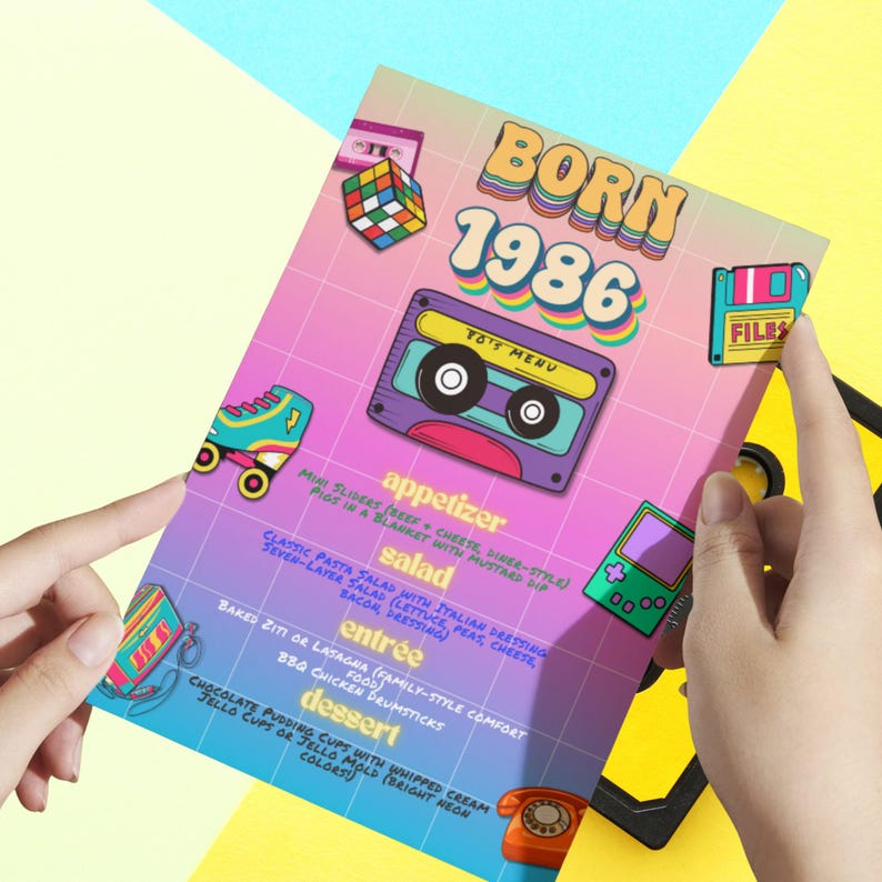 Editable 1980s Birthday Menu Template, Born 1986 Milestone Retro ...
