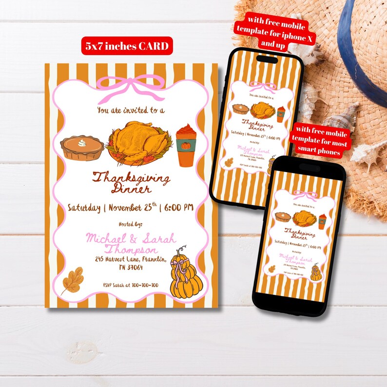 Editable Hand Drawn Thanksgiving Invitation Template, Printable ...