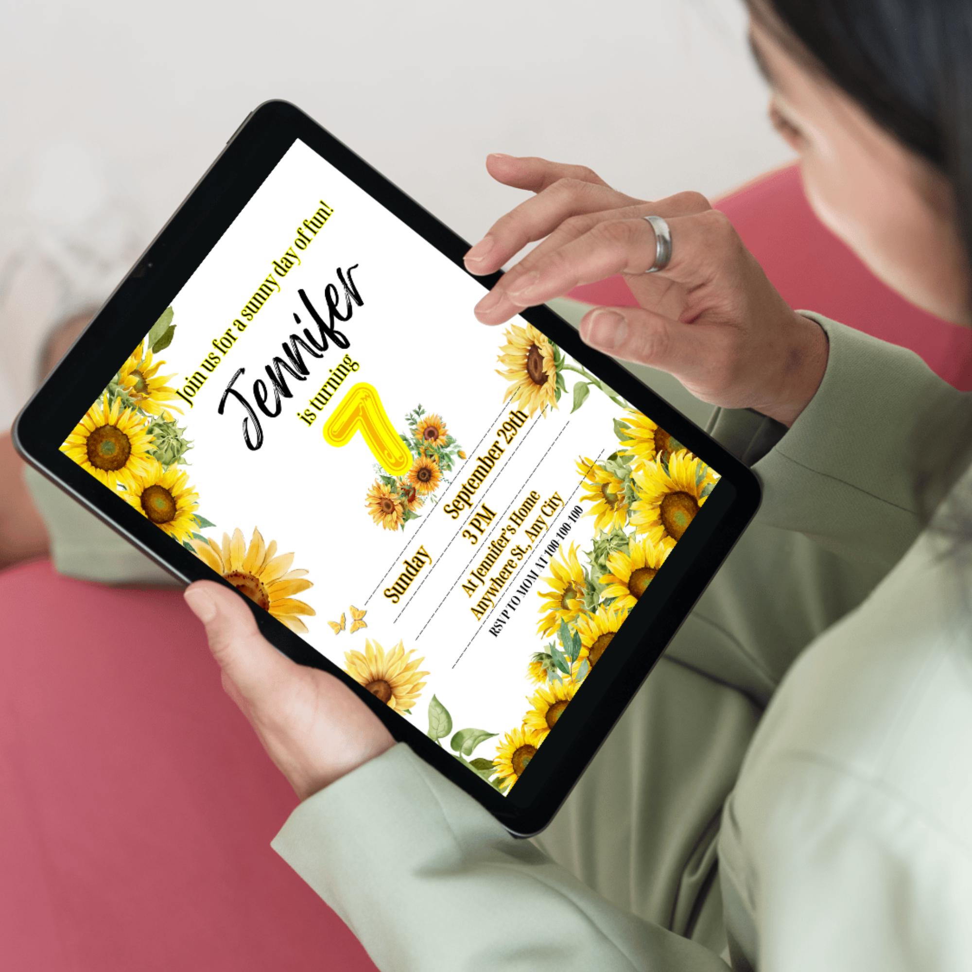 Editable Sunflower Birthday Party Invitation, Printable Sunflower Bday ...
