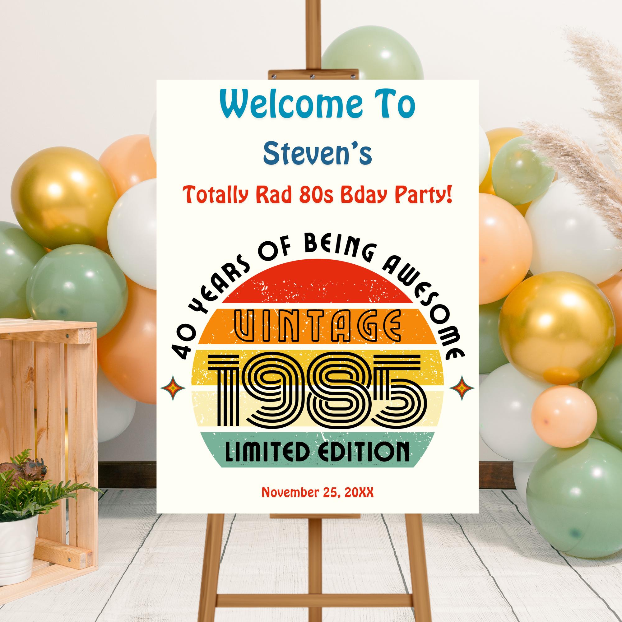 Editable Born 1985 Birthday Welcome Sign, Printable 80s Birthday Party ...
