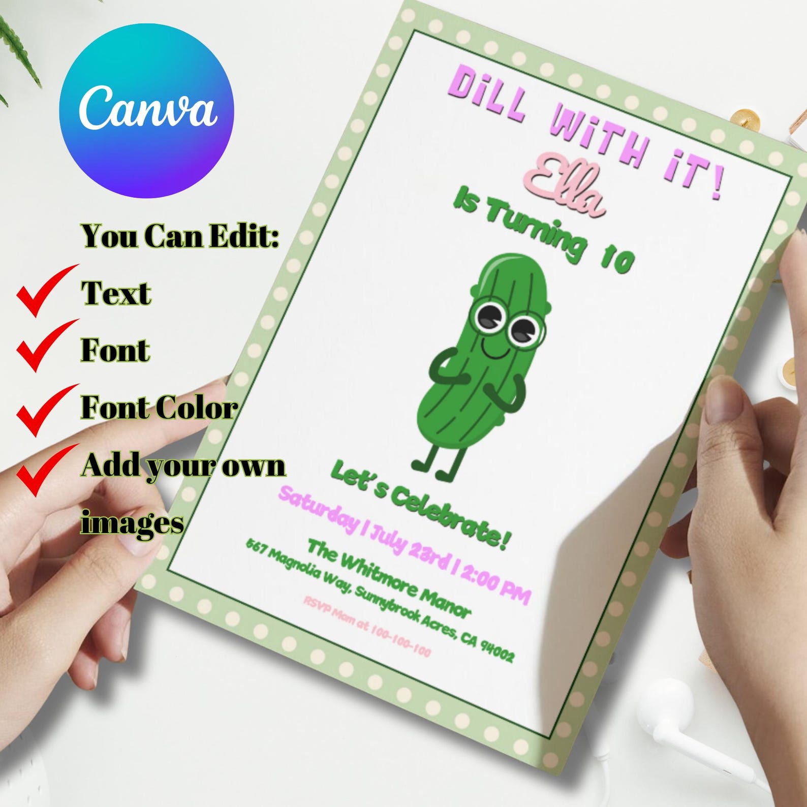 Editable Dill With It Pickle Birthday Party Invitation Template ...