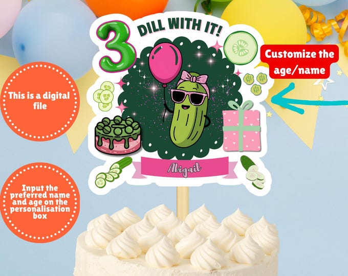 Custom Pickle Cake Topper, Pickle Party Decorations, Pickles Birthday ...