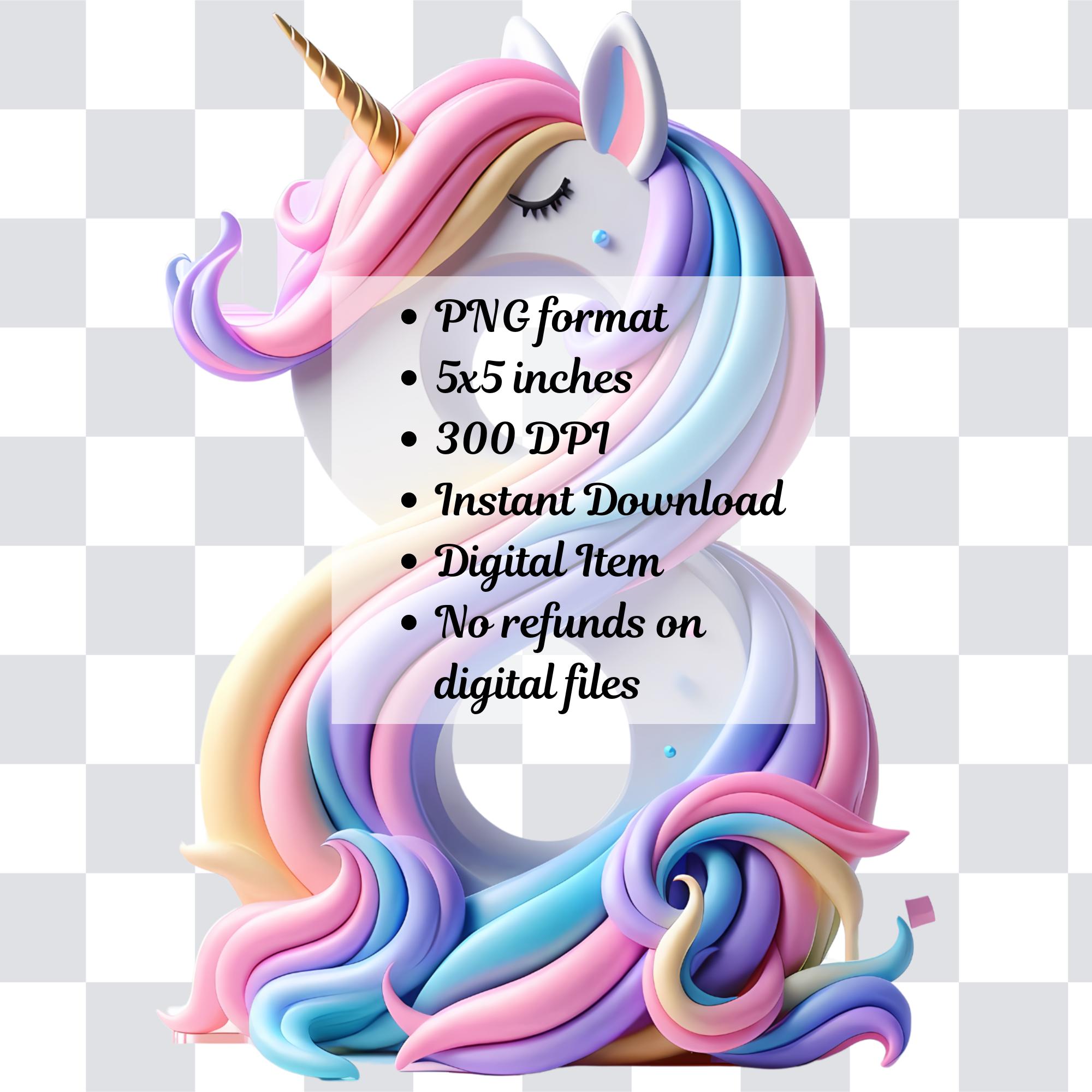 3D Blocky Unicorn Numbers PNG, Unicorn Numbers 8 for Kids Birthday ...