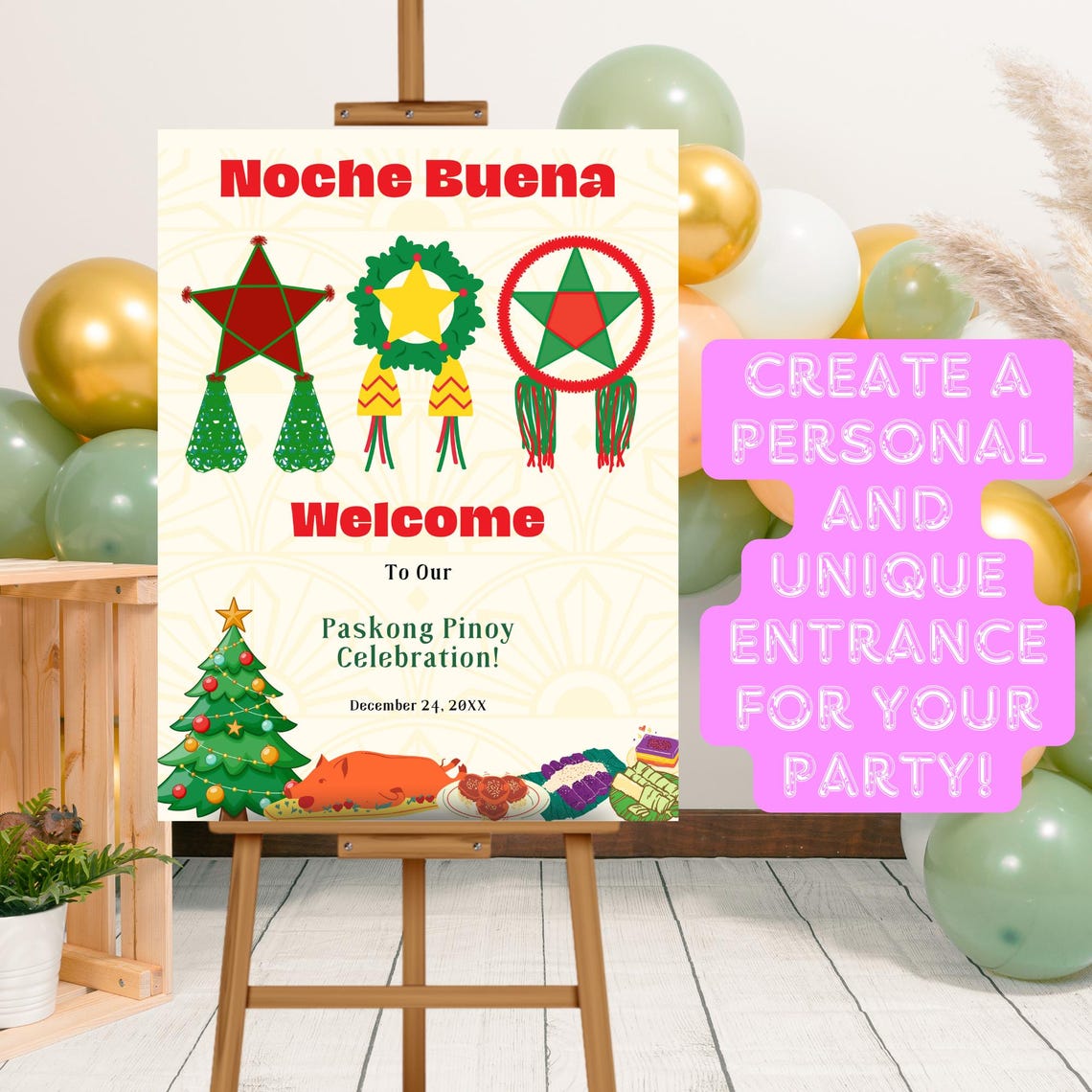 Editable Filipino Christmas Party Welcome Sign Template, Printable ...