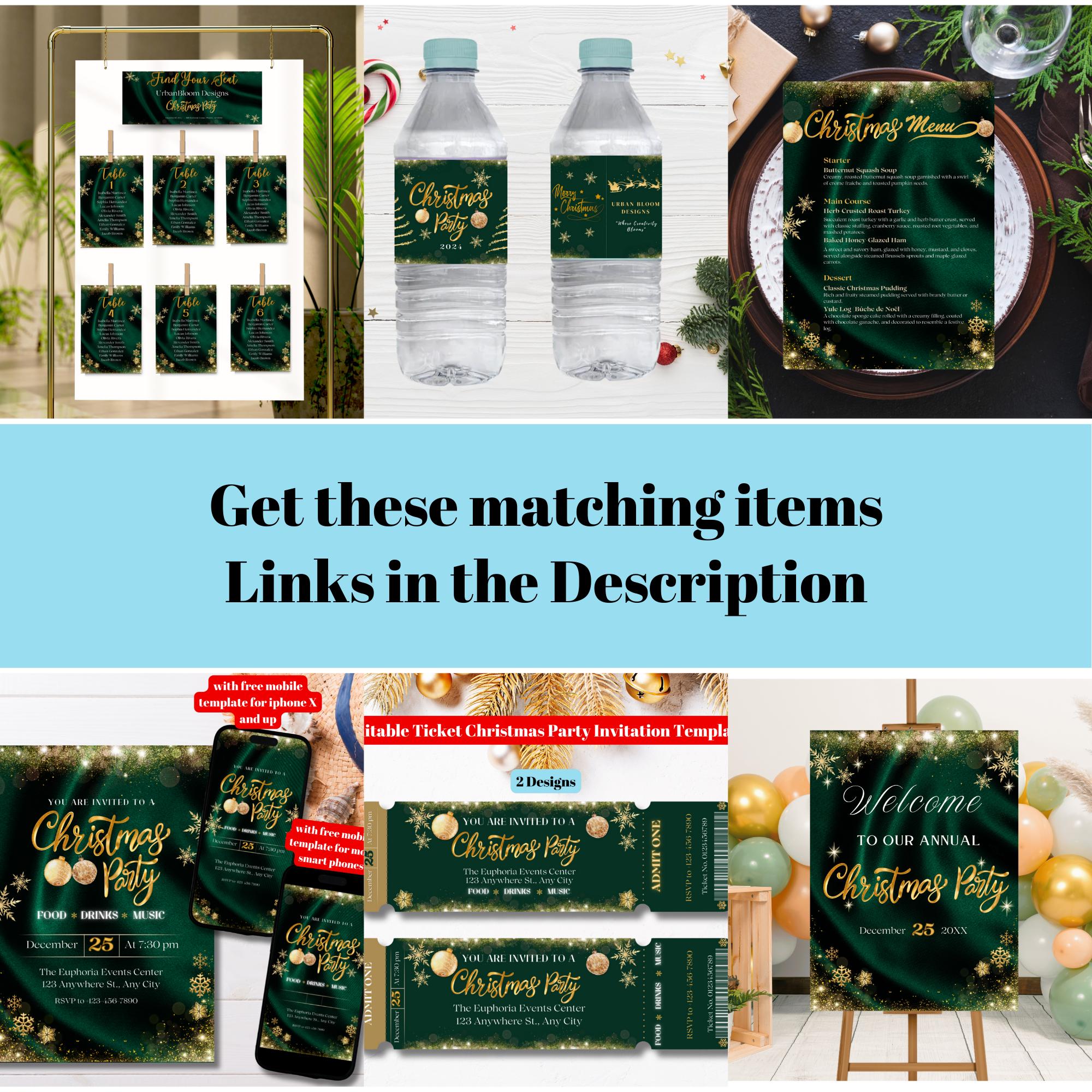 Editable Emerald Green and Gold Christmas Party Seating Chart Sign ...