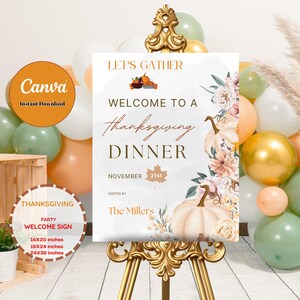 Editable Let's Gather Thanksgiving Dinner Welcome Sign Template ...