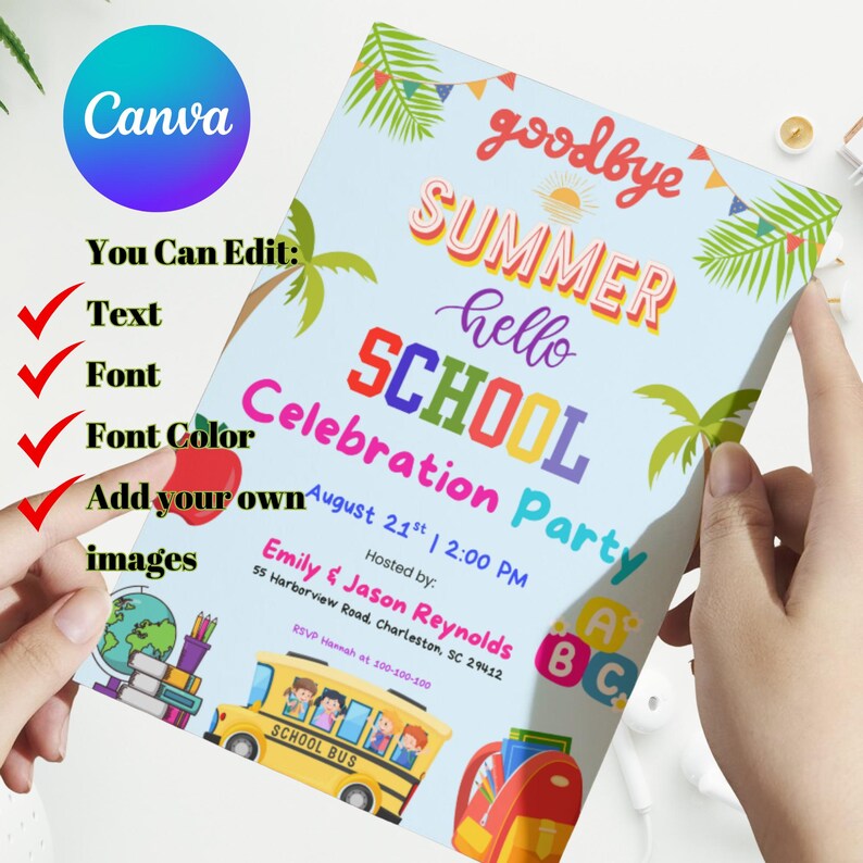 Editable Goodbye Summer Hello School Back to School Party Invitation ...