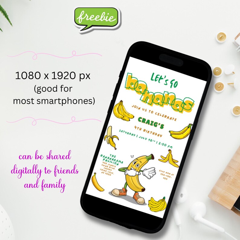 Editable Let's Go Bananas Birthday Party Invitation Template, Printable ...