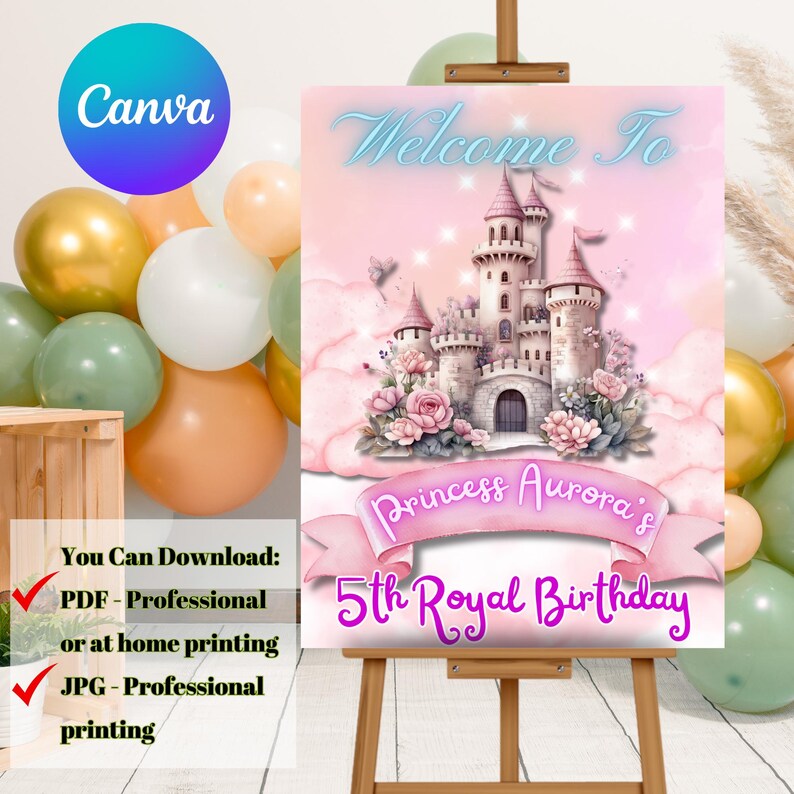 Editable Princess Castle Birthday Welcome Sign Template, Pink Princess ...