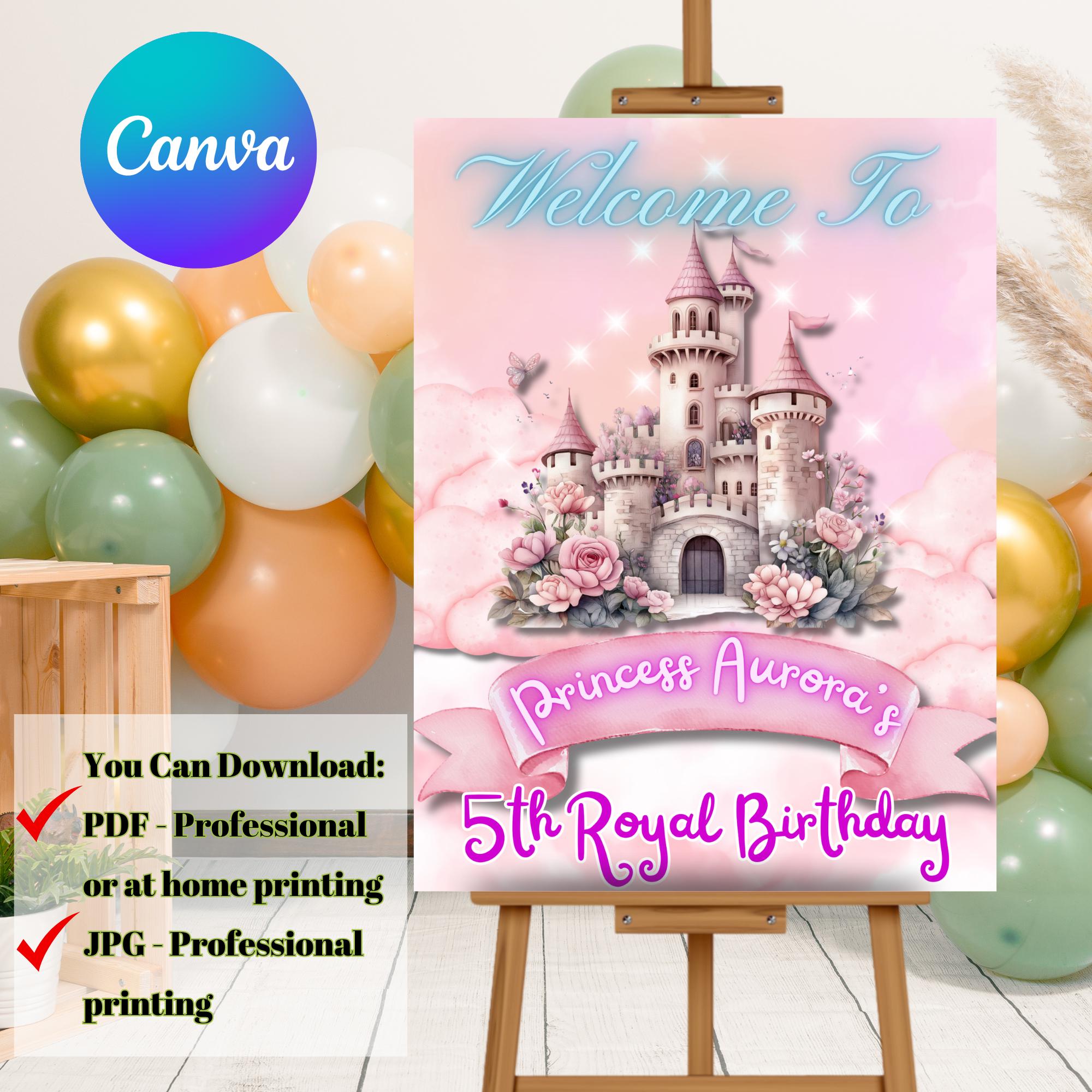 Editable Princess Castle Birthday Welcome Sign Template, Pink Princess ...