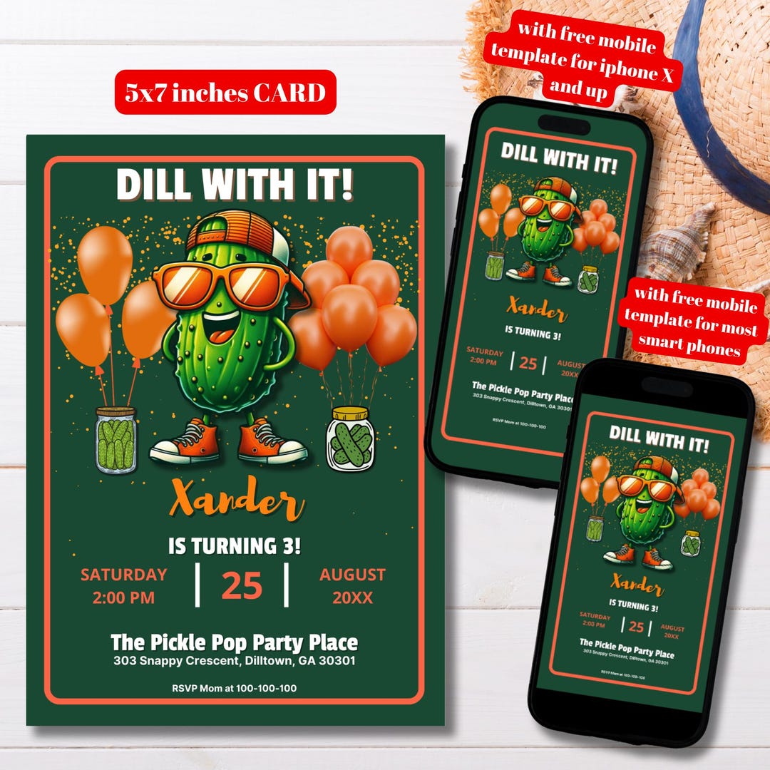 Editable Pickle Birthday Invitation Template, Printable Dill With It ...
