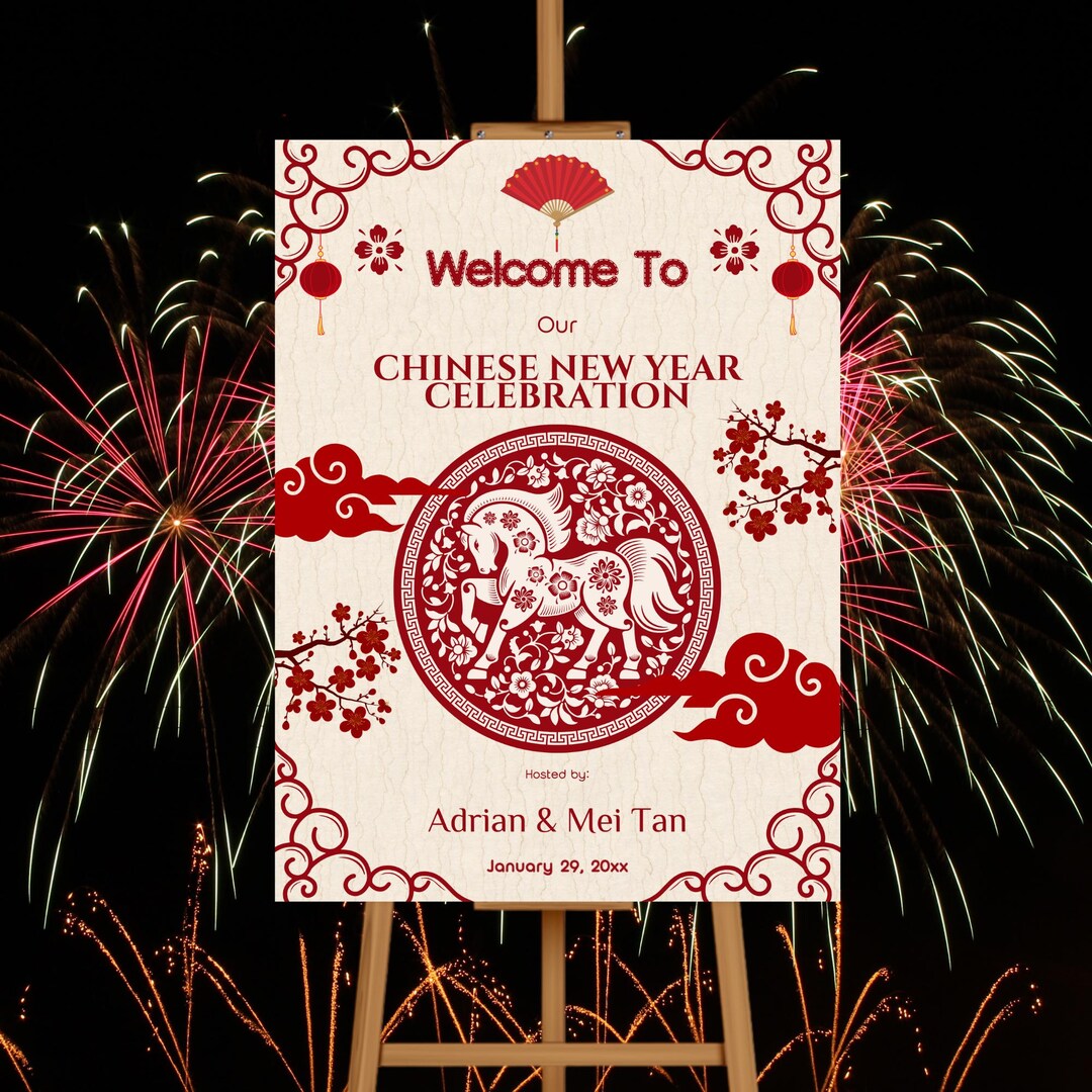 Editable Year of the Horse Chinese New Year Welcome Sign Template ...