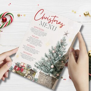 Editable Christmas Tree in a Basket Christmas Party Menu Template ...