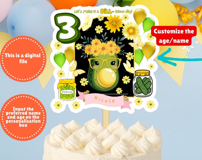 Custom Pickle Cake Topper, Pickle Party Decorations, Pickles Birthday ...