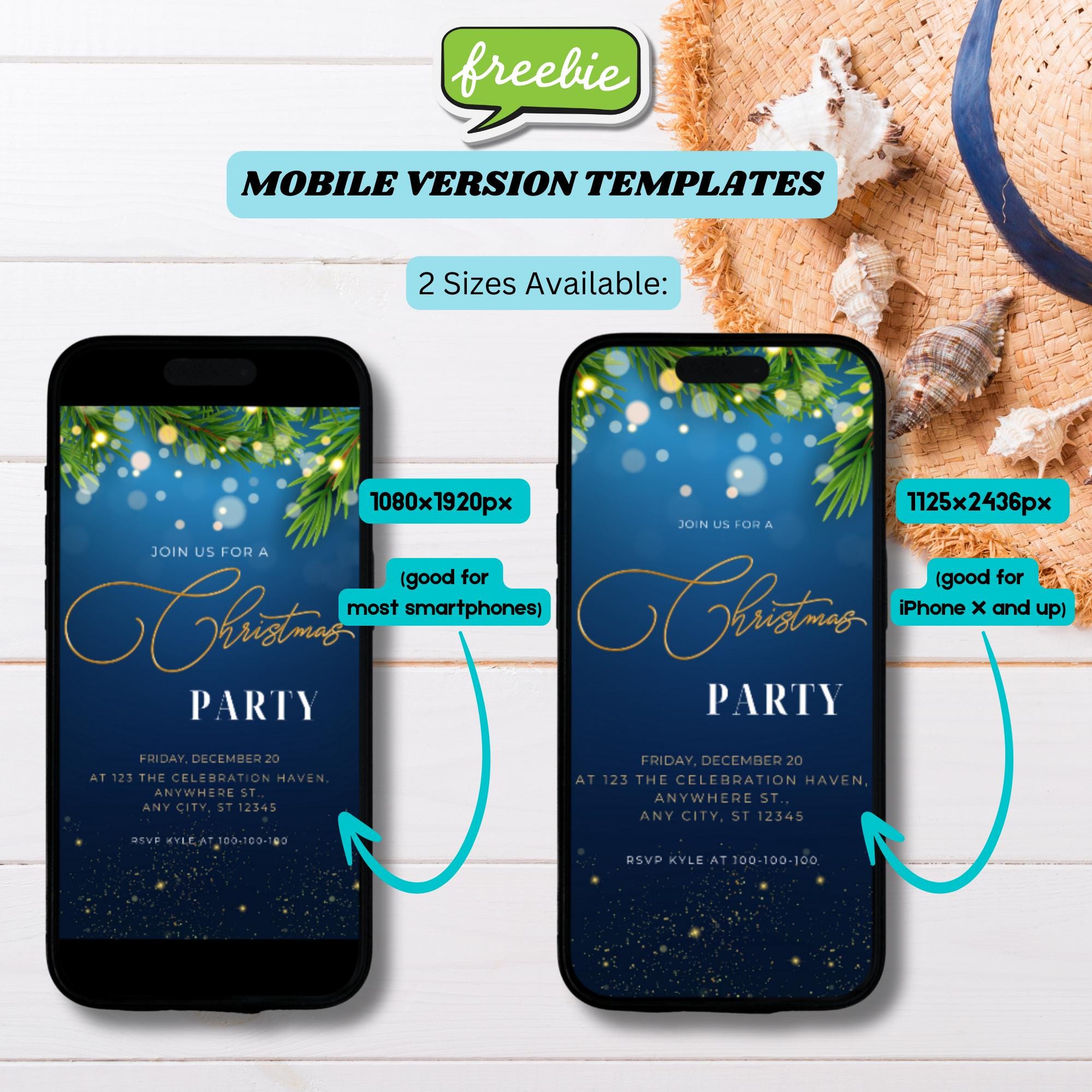 Editable Blue Christmas Party Invitation Template, Printable Blue Gold ...