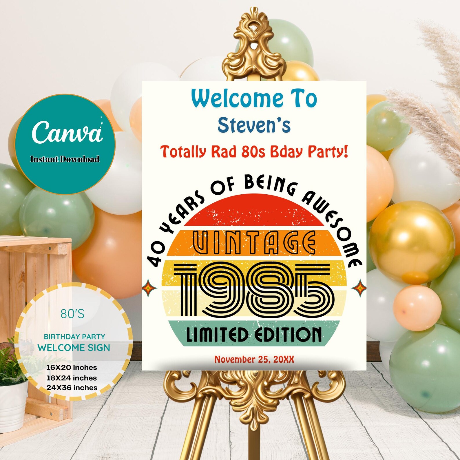 Editable Born 1985 Birthday Welcome Sign, Printable 80s Birthday Party ...