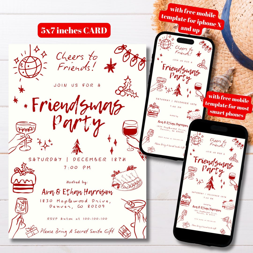 Editable Friendsmas Party Invitation Template, Printable Christmas ...