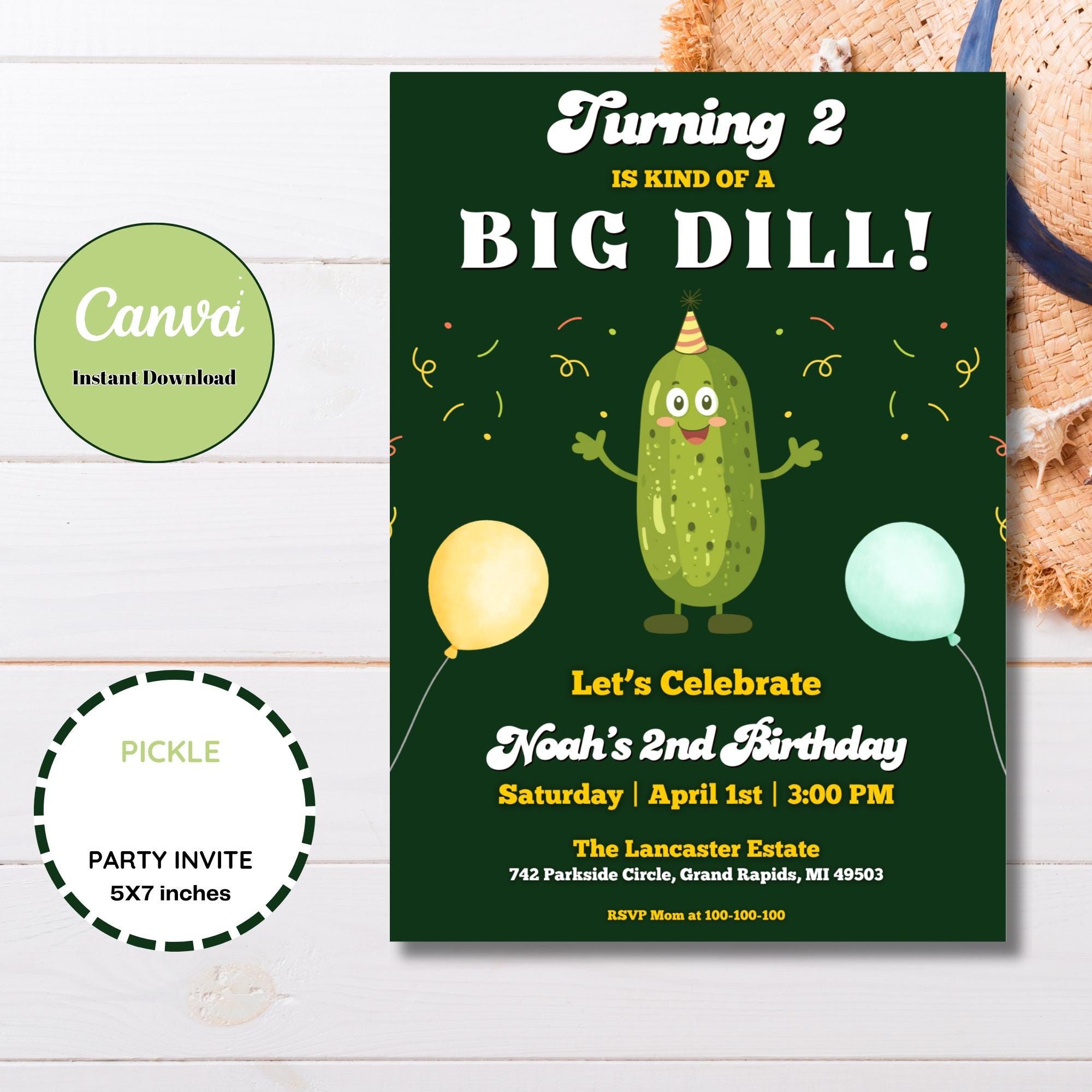 Editable Pickle Birthday Party Invitation Template, Printable Big Dill ...
